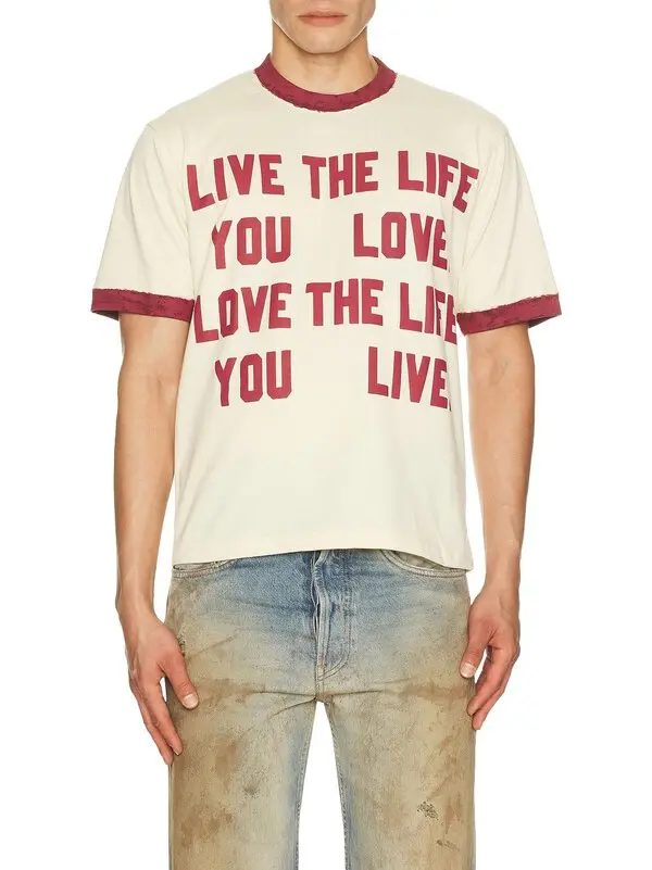 RICE NINE TEN Hand Paint Ringer T-shirt In Cream,burgundy - Champagne