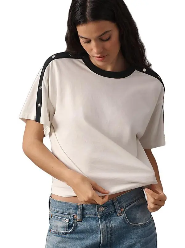 NATION LOS ANGELES Ada Button-sleeve T-shirt Top - Ivory