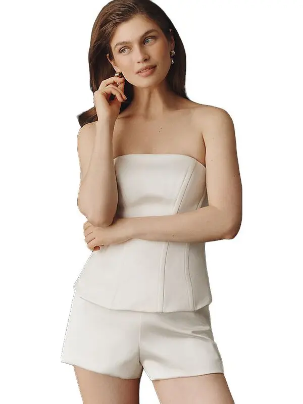 Bhldn Satin Shorts With Flat Front And Zipper Closure - Ivory