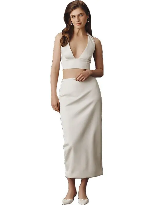 Bhldn Satin Maxi Column Skirt - Ivory