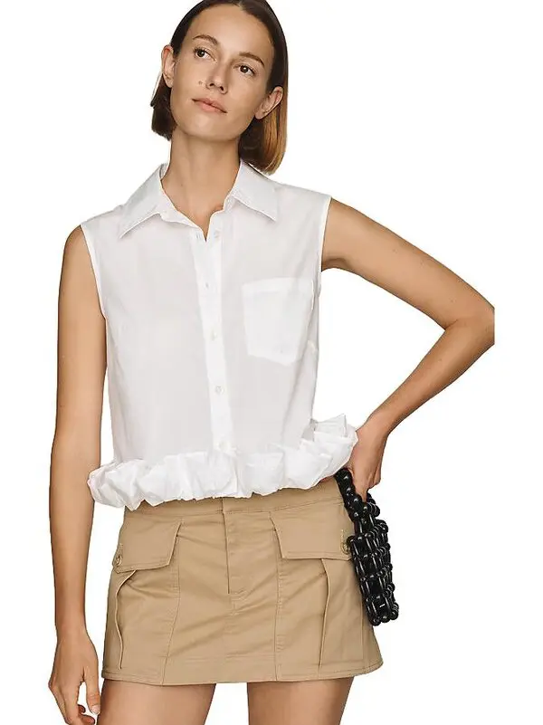 Maeve Cotton Ruffle Buttondown Shirt - Solid White