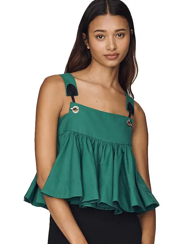 Maeve Strap Detail Peplum Top - Green