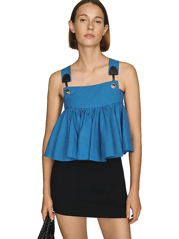 Maeve Strap Detail Peplum Top - Princess Blue