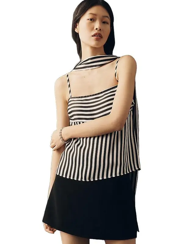 MARE MARE Square-neck Tank With Scarf - Black & White Stripe
