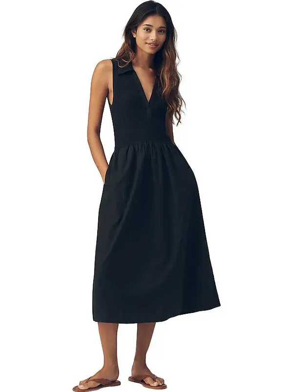 NATION LOS ANGELES Jessica V-neck Midi Dress - Black