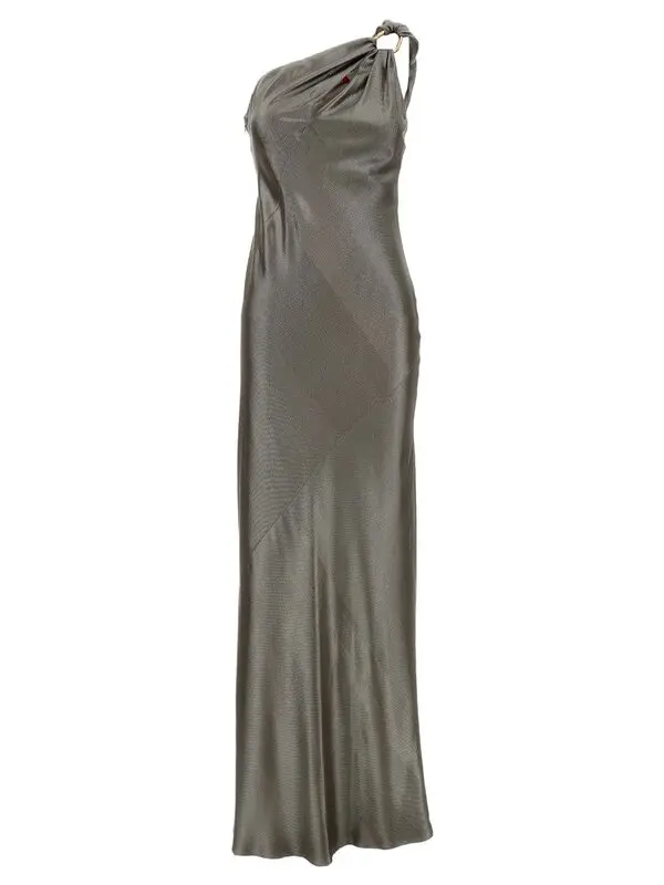 Max Mara Odissea Long Dress Metallic One-shoulder Lam - Grey
