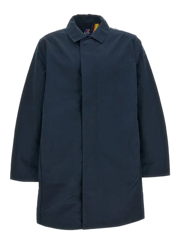 K-WAY Cotton Blend 3/4 Length Jacket With Water-repellent Finish - Blue