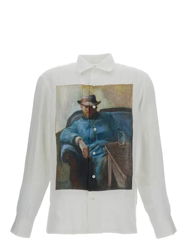 Junya Watanabe Camicia In Lino Con Stampa - Bianco
