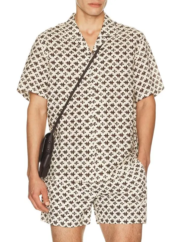 AUTO-REPLY Alex Printed Short Sleeve Linen Shirt In Cream - Relic Saltstone