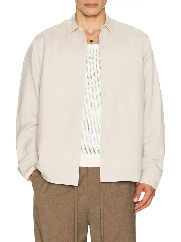 AUTO-REPLY Andrew Long Sleeve Linen Shirt In Cream - Sand