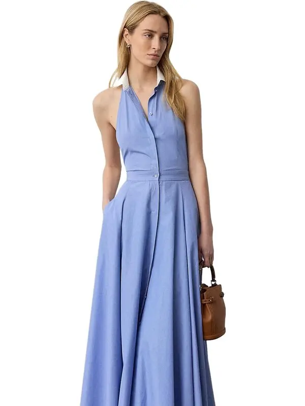 Ralph Lauren Eldred Cotton Halter Dress - Light Blue