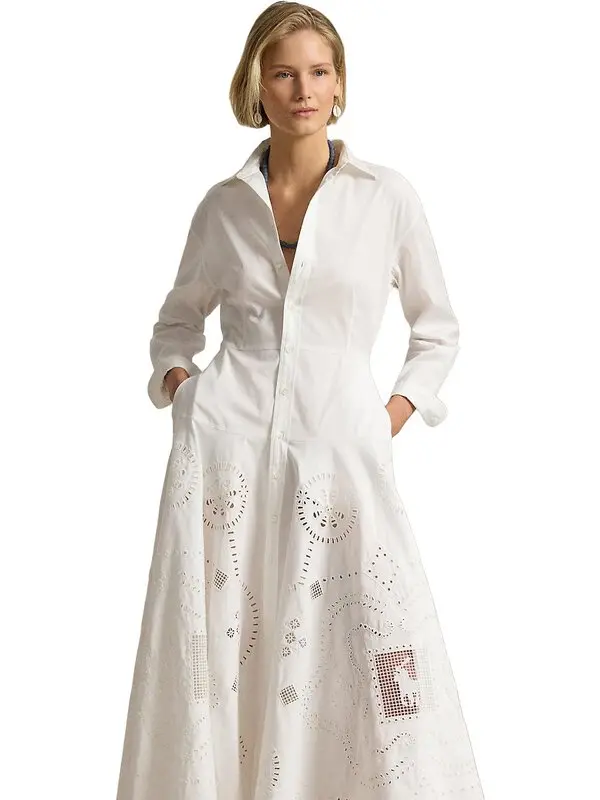 Ralph Lauren Cotton Shirtdress With Eyelet Detailing - White