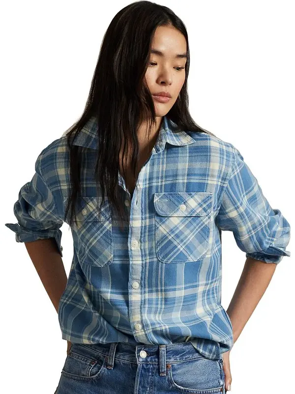 Ralph Lauren Plaid Cotton Twill Oversize Shirt - Blue/white Multi Plaid