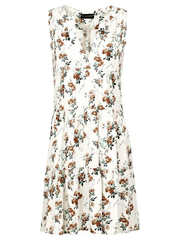 CONQUISTA Sleeveless Ecru Floral A-line Dress - Beige