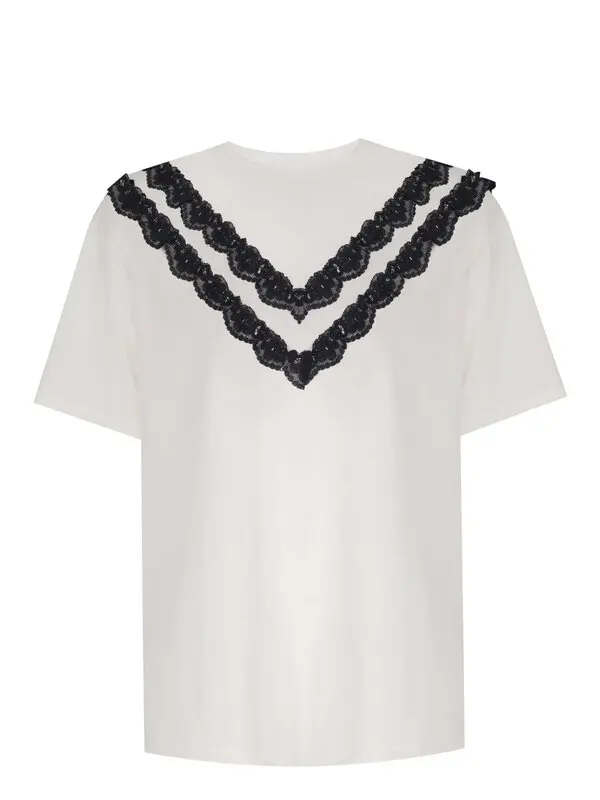 NO'DESIGN Oversize T-shirt With V-neck Lace Detail - White