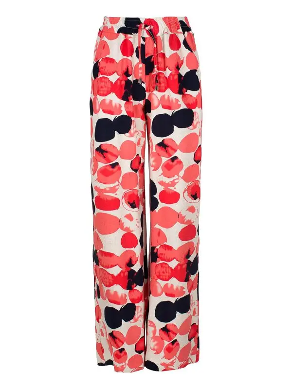 CONQUISTA Printed Linen Style Wide Leg Pants - Orange