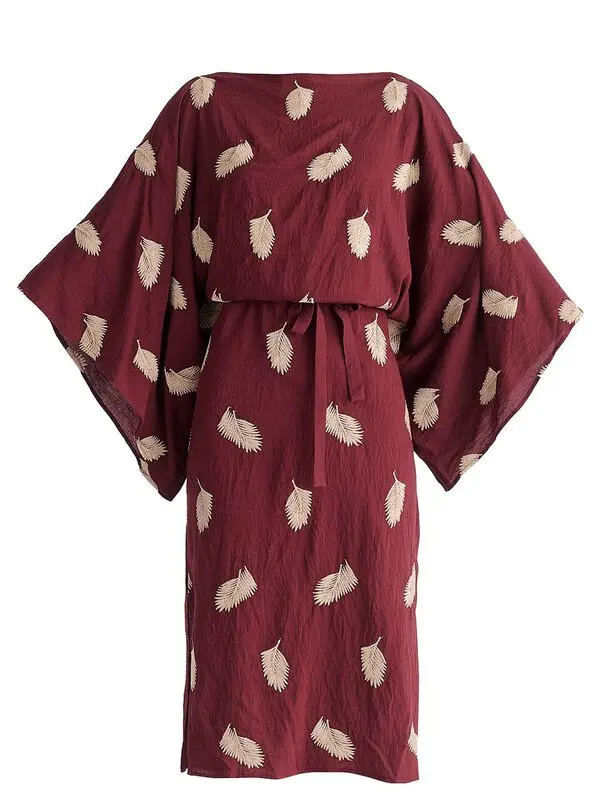 PAISIE Embroidered Kimono Sleeve Midi Dress - Red