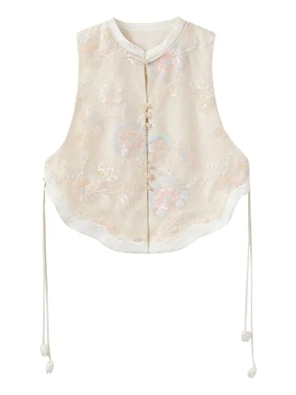 WJY STUDIO LONDON Embroidered Floral Sleeveless Top - White