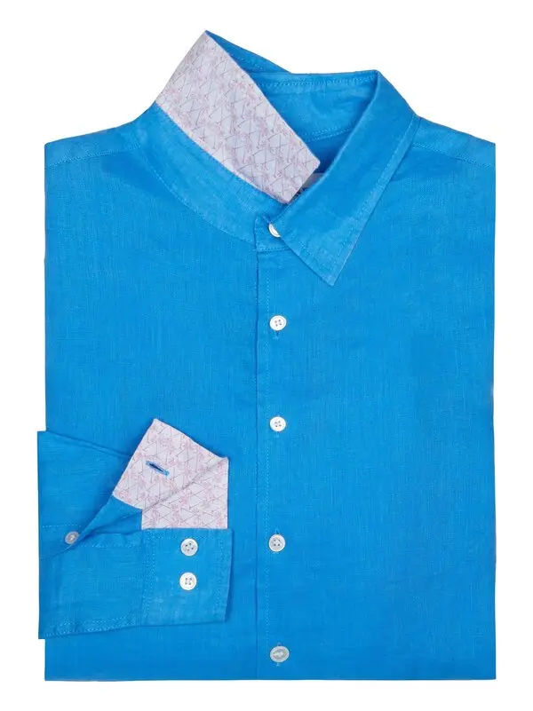 PINK HOUSE Linen Shirt Plain Turquoise - Blue