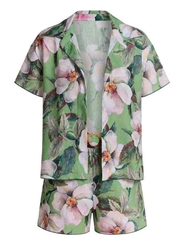 NUR KARAATA Coral Cameo Co-ord Set - Green