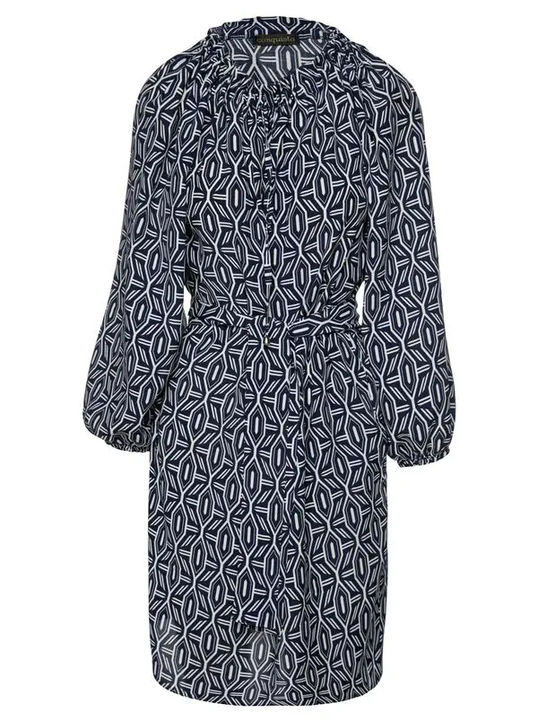 CONQUISTA Belted Printed Viscose Dress - Blue