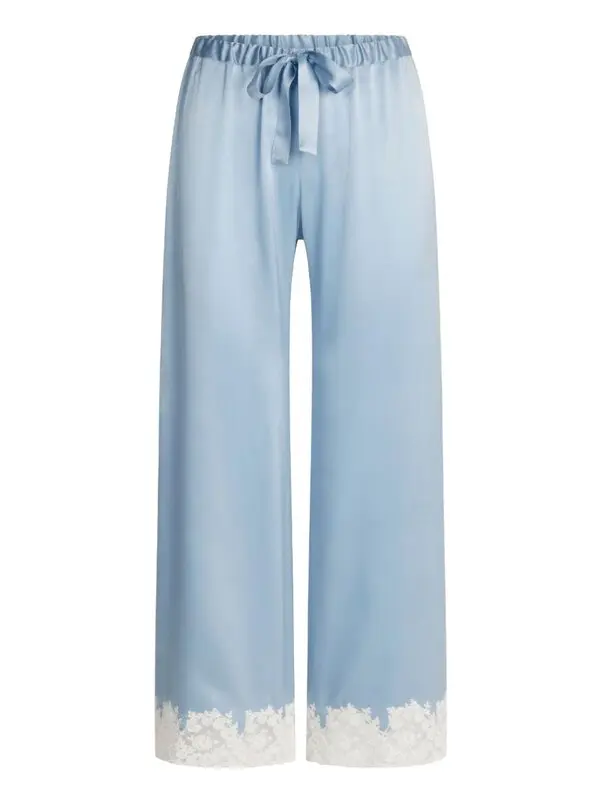 SCARLETT GASQUE Jayne Wide Leg Silk Charmeuse Pants With Lace Trim - Blue