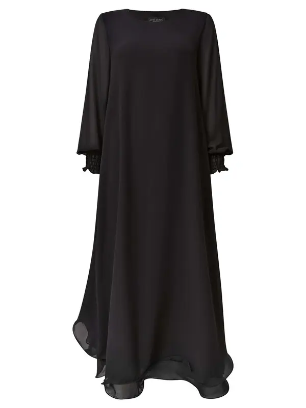 JAMES LAKELAND Maxi Dress With Wave Hem And Sheer Sleeves - Black