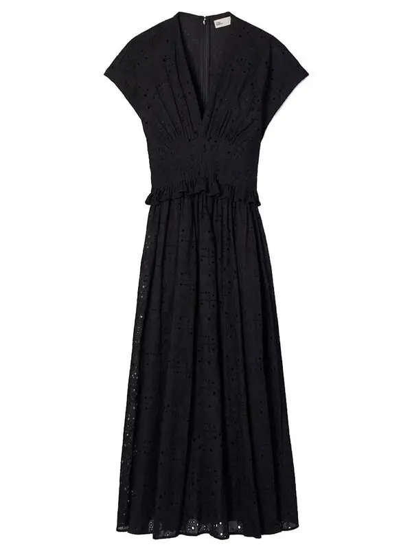 Tory Burch Eyelet Cotton Midi Dress - Black