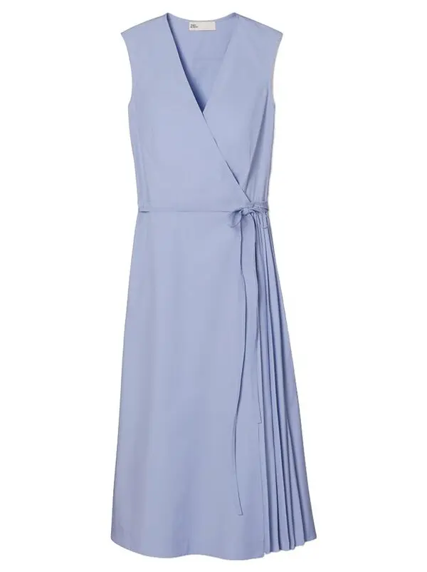 Tory Burch Pleated Cotton Wrap Dress - Pale Blue