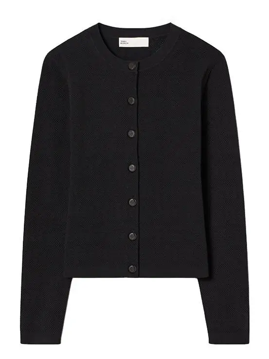 Tory Burch Pointelle Viscose Cardigan - Black