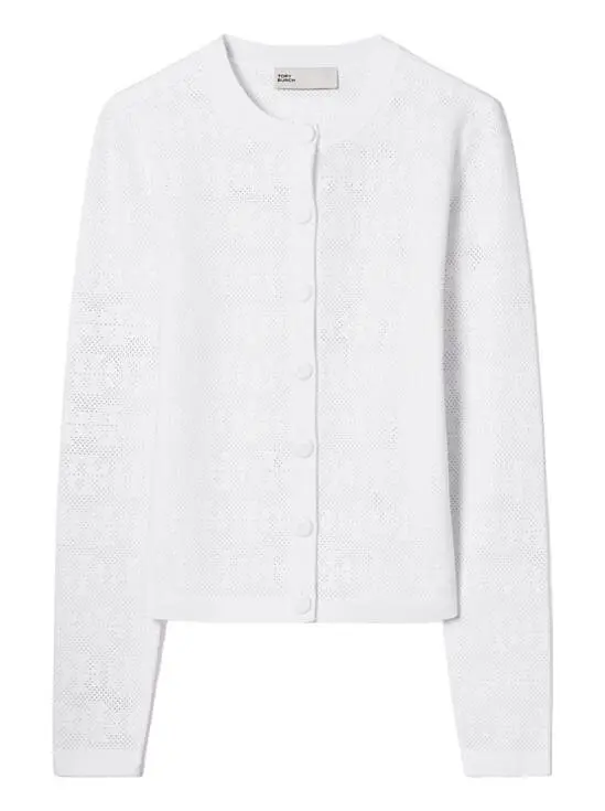 Tory Burch Pointelle Viscose Cardigan - White