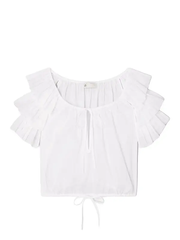 Tory Burch Ruffle Cotton Top - White