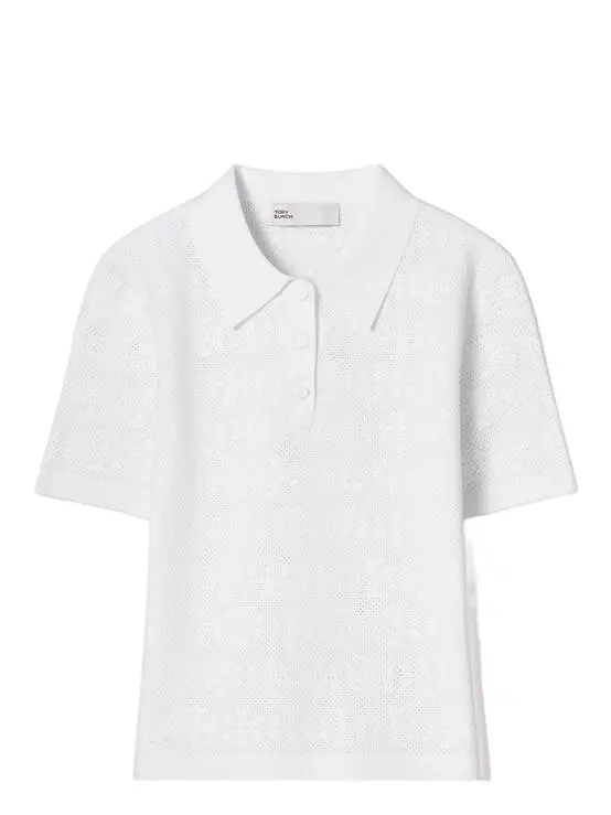 Tory Burch Pointelle T Monogram Viscose Polo - White