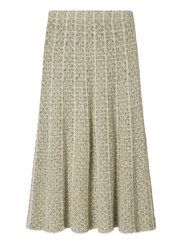 Tory Burch Pleated Knit Skirt With Scalloped Hem - Green/white