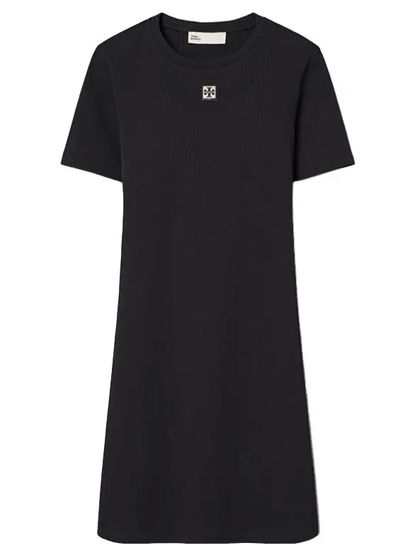 Tory Burch Ribbed Cotton T-shirt Dress - Black