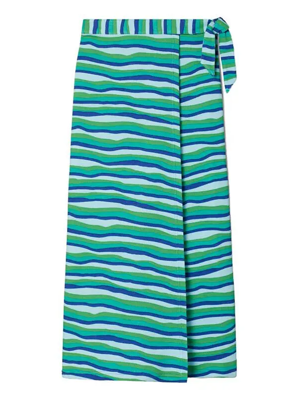 Tory Burch Knit Wrap Skirt With Organic Stripes - Blue Stripe