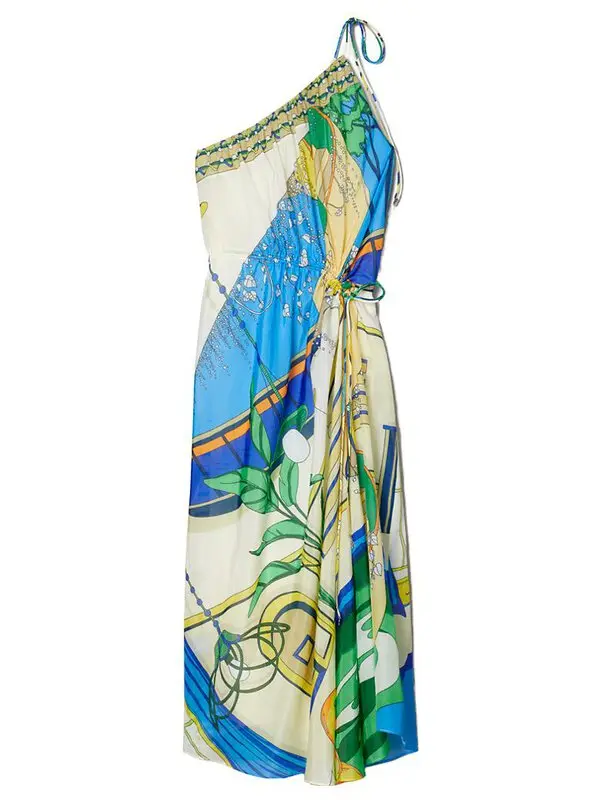 Tory Burch One-shoulder Printed Maxi Dress - The Pool Blue
