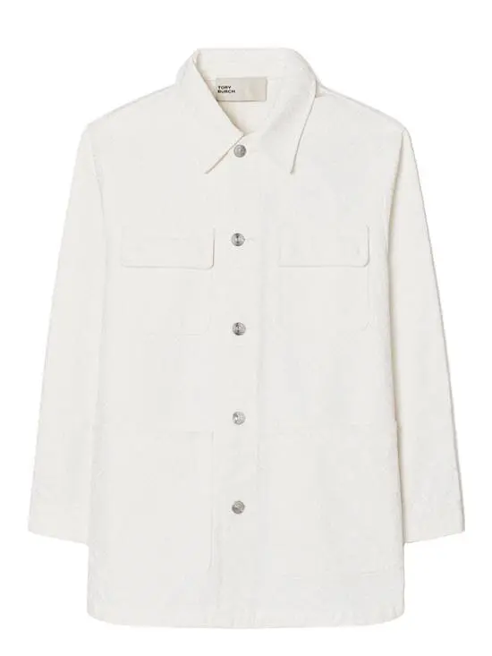 Tory Burch T Monogram Denim Barn Jacket - Off-white/white T Monogram