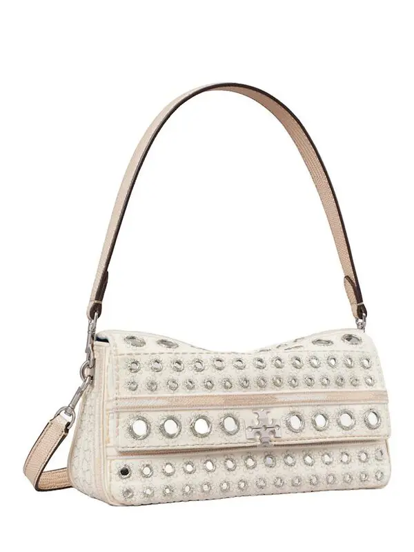 Tory Burch Small Charlie Embellished Shoulder Bag - New Ivory