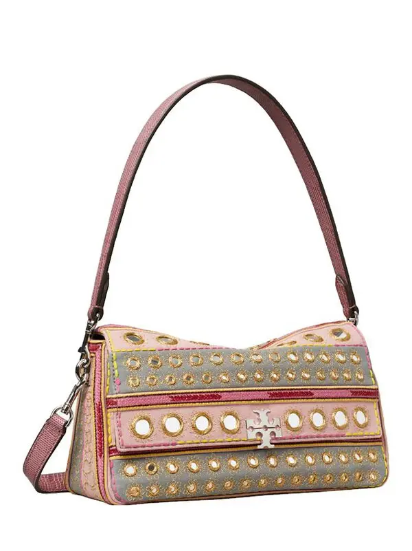 Tory Burch Small Charlie Embellished Shoulder Bag - Pink/gray