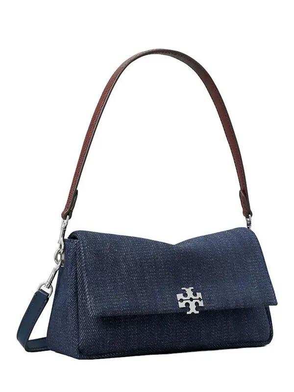 Tory Burch Small Charlie Shoulder Bag In Dark Denim - Midnight
