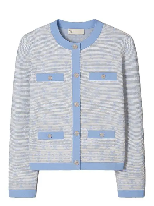 Tory Burch Kendra Viscose Cardigan - Vanilla/blue