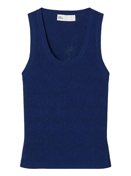 Tory Burch Pointelle Viscose Tank - Ocean