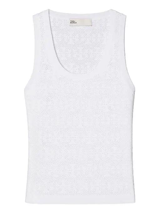 Tory Burch Pointelle Viscose Tank - White