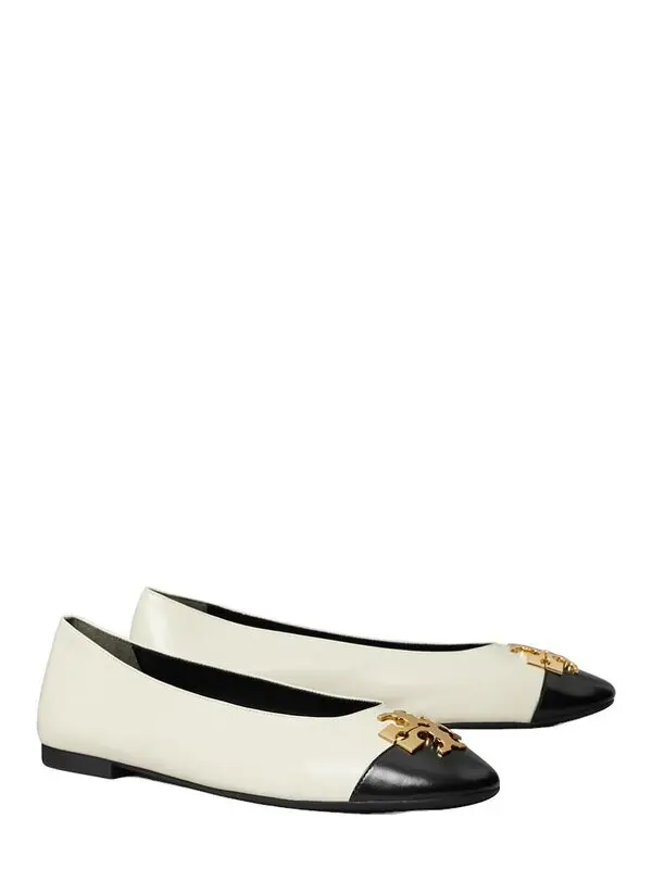 Tory Burch Charlie Ballet Flats With Gold Tone Hardware - Light Cream/perfect Black/gold