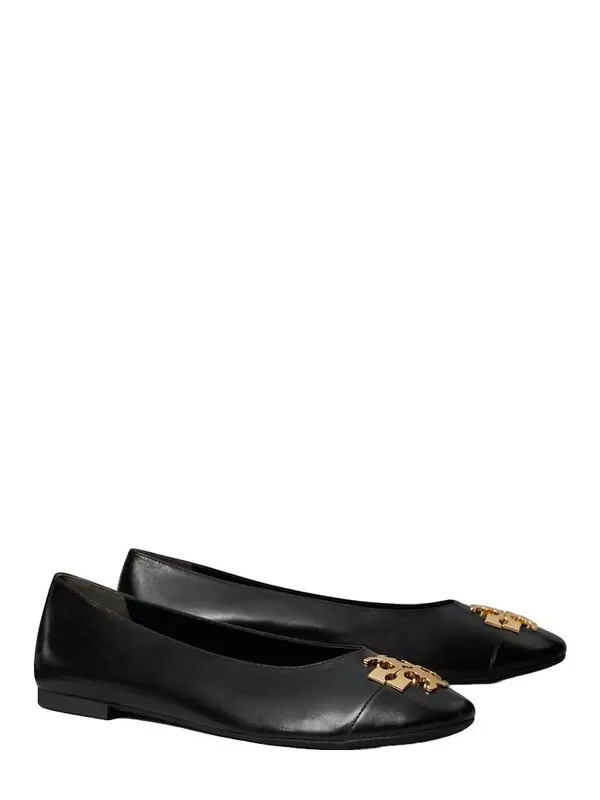 Tory Burch Charlie Ballet Flats With Beveled Hardware - Perfect Black/gold