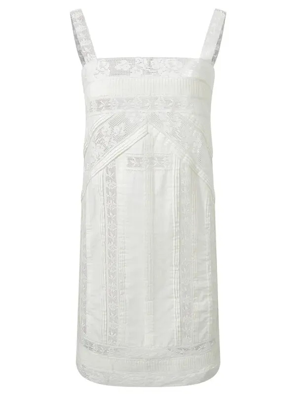 PECANPEPPERPELICAN Lace Patchwork Strappy Mini Dress - White