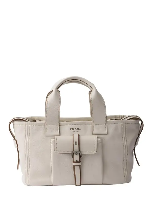 Prada Route Medium Leather Tote Bag - Chalk White
