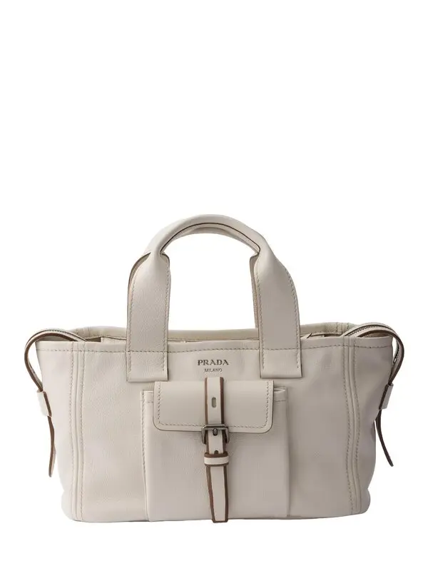 Prada Route Medium Leather Tote Bag - Neutral