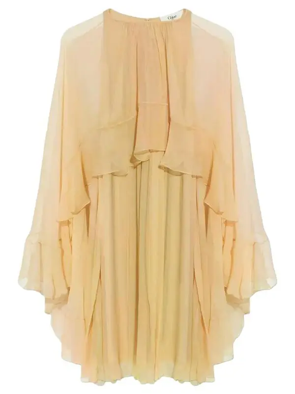 Chloé Beige Silk Ruffled Cape Effect Mini Dress - Neutrals